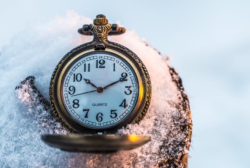 Pocket watch in snow stock image. Image of ground, holidays - 33048533