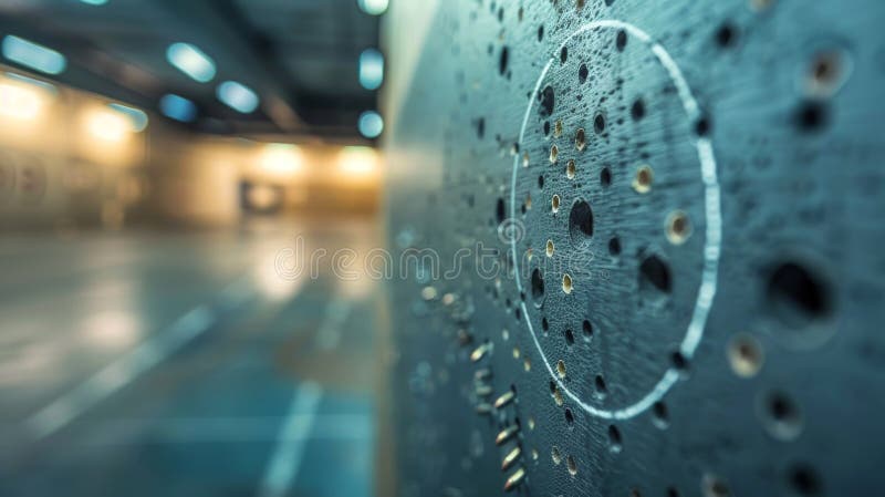 Pockmarked Shooting Target in Indoor Firing Range. Concept of Firearms ...