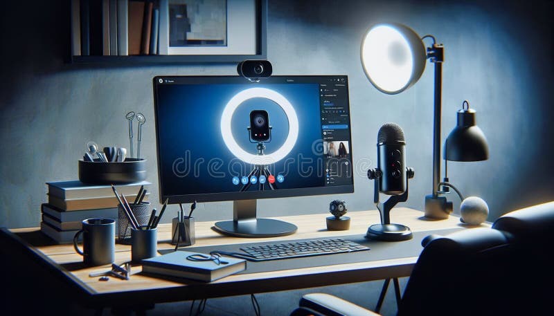 Pod Casting Station Setup for Home Use and Remote Work. Stock ...