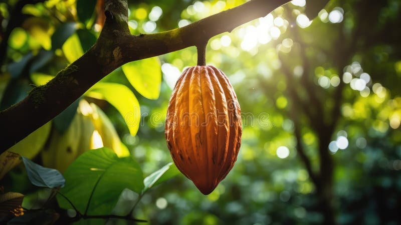 Pod cocoa tree stock illustration. Illustration of harvest - 370418253