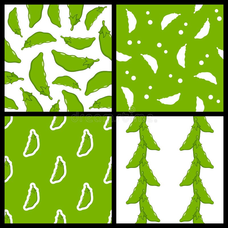 Pod of Peas Seamless Patterns Set Stock Vector - Illustration of design ...