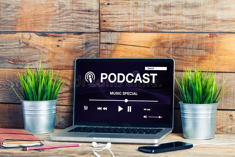 Podcast App Service in a Computer Screen. Stock Image - Image of ...