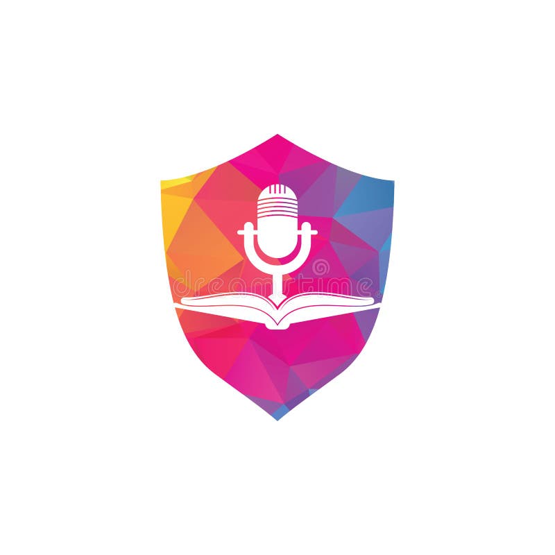 Podcast Book Shield Shape Vector Logo Design. Stock Vector ...
