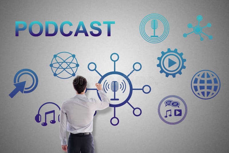 Podcast Concept Drawn by a Man Stock Photo - Image of writing, radio ...