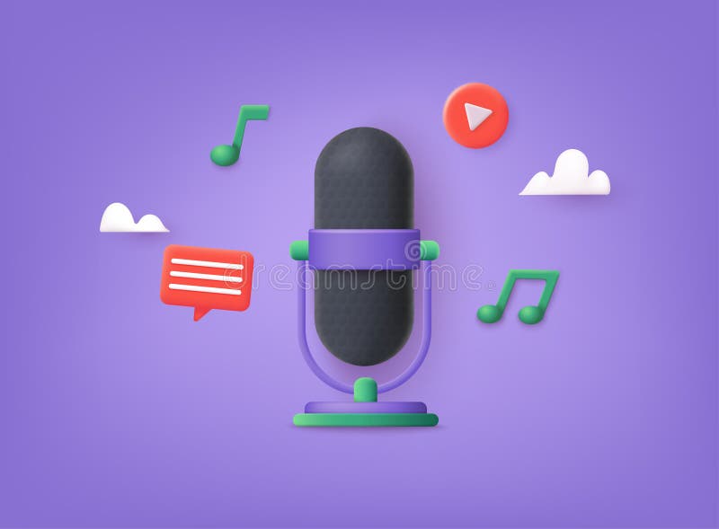 Podcast Concept. Microphone on Short Leg Stand, Round Shape Model ...