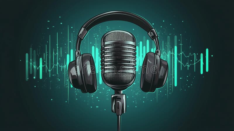 Podcast Host Setup Featuring Microphone and Headphones in a Vibrant ...