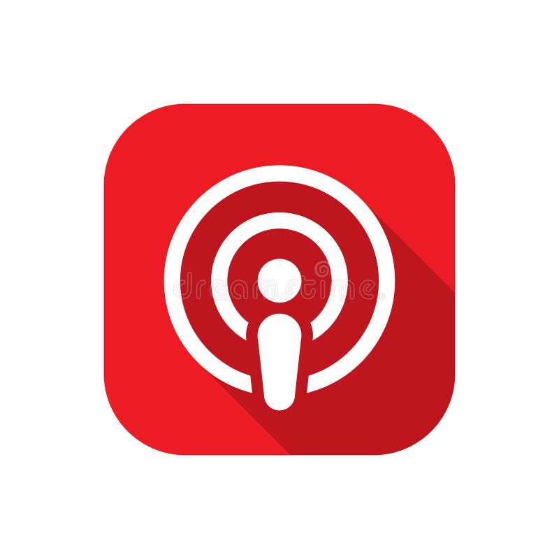 Podcast Icon on Red Square. Podcasting Sign Symbol Stock Illustration ...