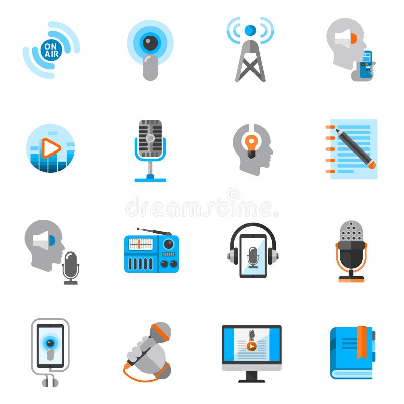 Podcast Icons Flat Set stock vector. Illustration of podcast - 63447029