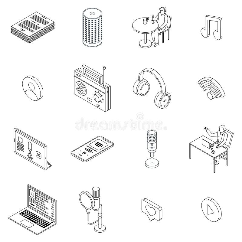 Podcast Icons Set Vector Outline Stock Illustration - Illustration of ...