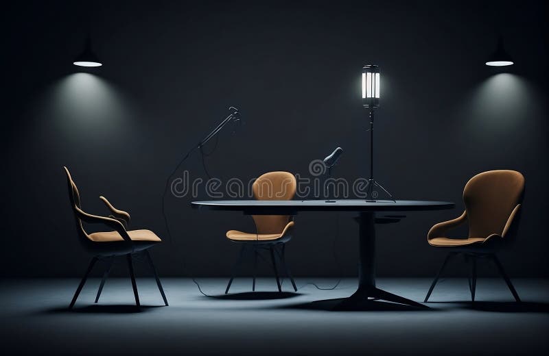 Podcast or Interview Room, with a Dark Background with Spot Lights ...