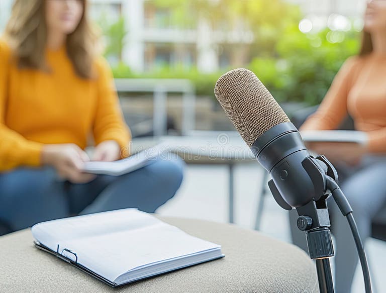 Podcast Interview Setup Outdoors Stock Image - Image of broadcasting ...