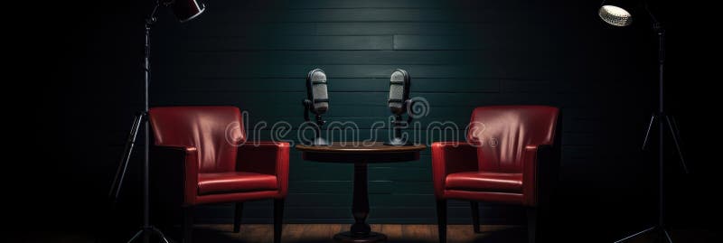 Podcast or Interview Setup Two Chairs and Microphones in a Podcast or ...