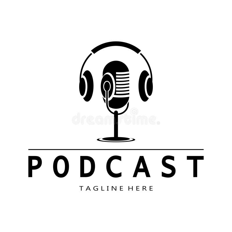 Podcast Logo with Microphone and Earphone Audio, Radio Waves. for ...