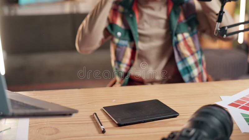 Podcast, Man and Headphones with Microphone in Office, Content Creator ...