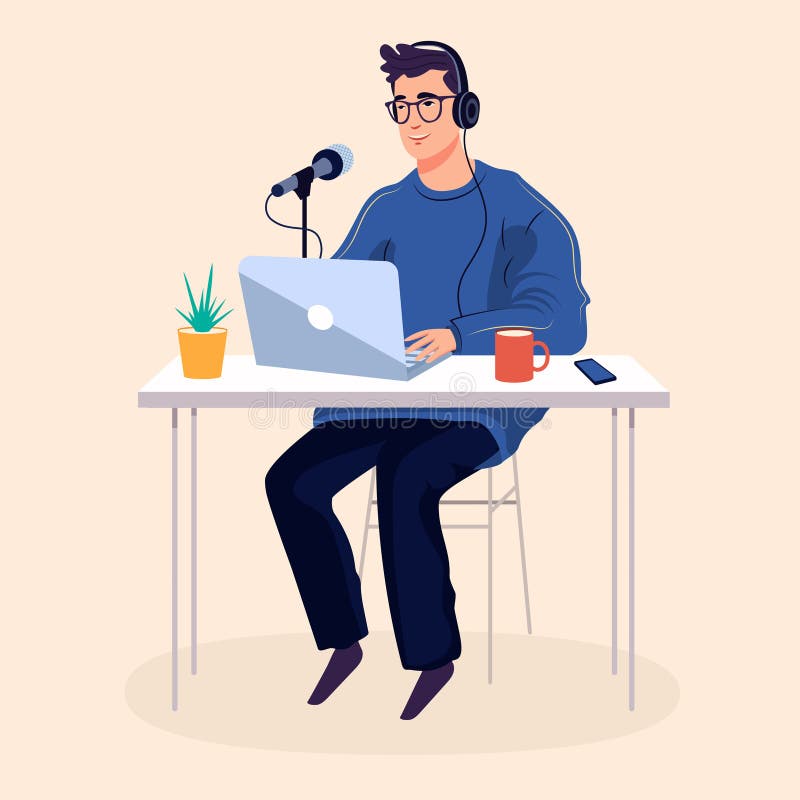 Podcast Men Cartoon Style Vector Illustration Stock Vector ...