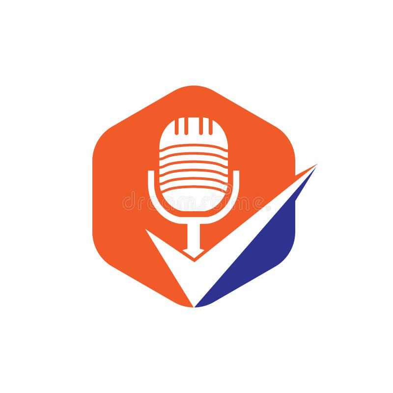 Check Podcast Vector Logo Design Template. Microphone and Tick Icon ...