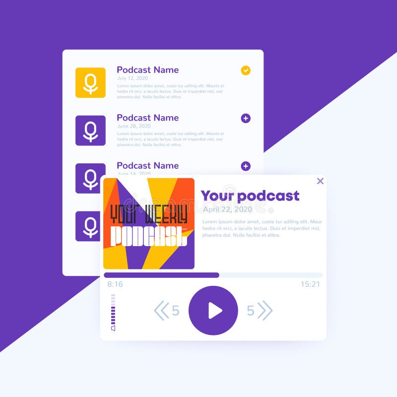Podcast Player with Playlist, Ui Design, Vector Stock Vector ...