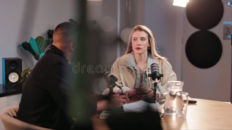 Podcast, Presenter and People with Mic for Broadcast, Conversation and ...