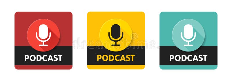 Podcast Radio Icon Illustration Set. Studio Table Microphone with ...