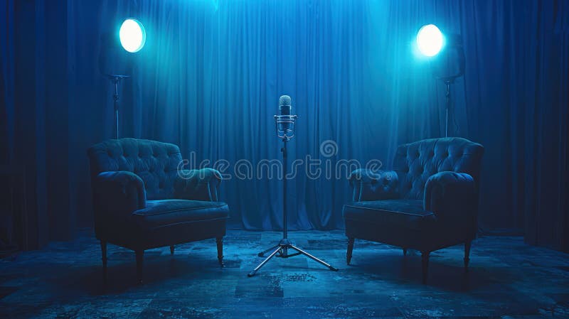 Podcast Room Interior with Two Empty Chairs and Spotlights. Generative ...