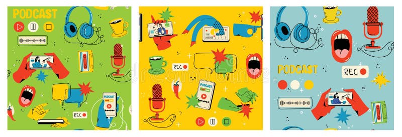 Podcast Seamless Patterns. Backgrounds for Blogging, Vlogging and Live ...