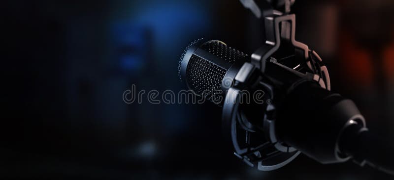 Podcast Sound Recording Microphone in Home Studio with Neon Lights ...