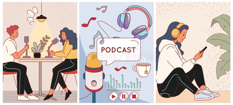 Podcast Streaming. Audio Recording Process, Interview Broadcast on Live ...