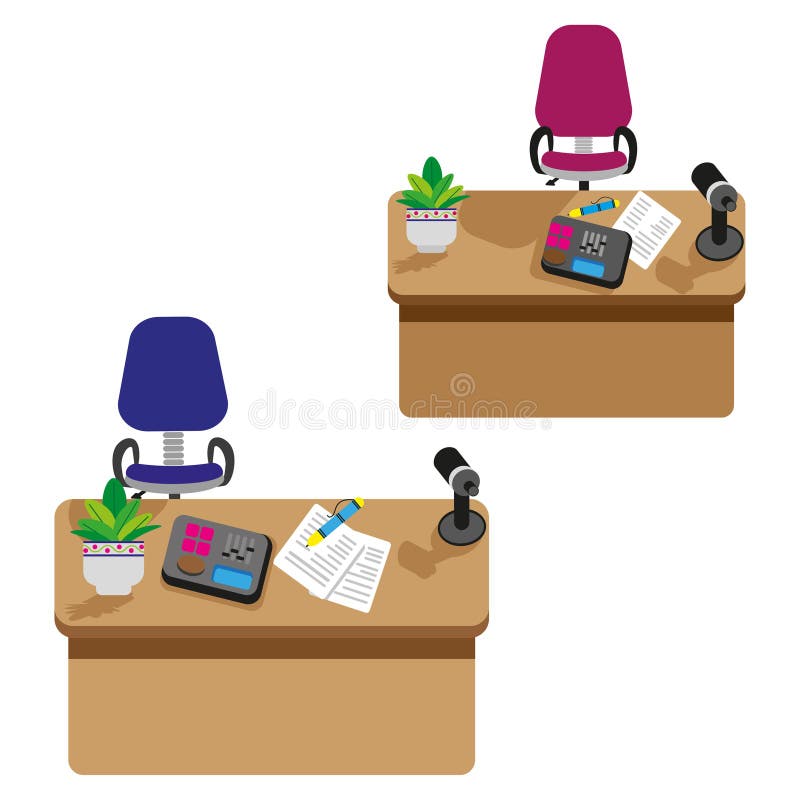 Podcast Studio Desk. Microphone and Mixer. Professional Workspace ...