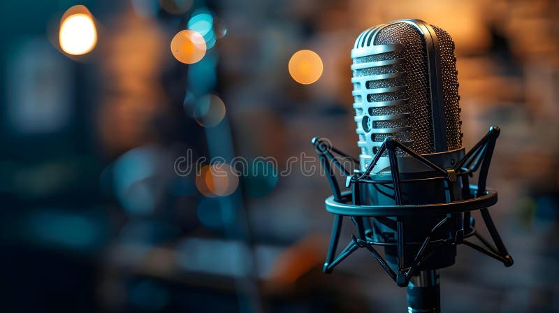 Podcast Studio Elegance: Mic in Spotlight. Concept Podcasting, Studio ...