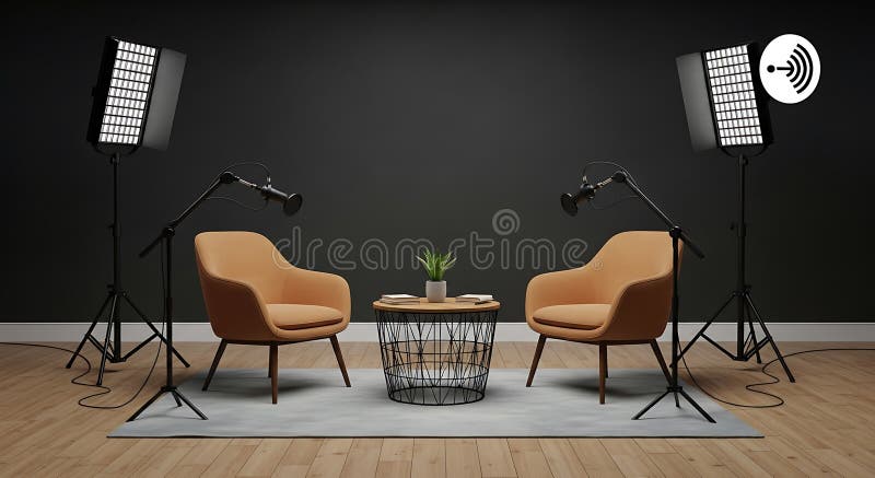 Podcast Studio Interior with Microphones and Chairs for Recording Stock ...