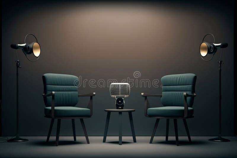 Podcast Studio Interior with Two Chairs and Spotlights in a Podcast or ...