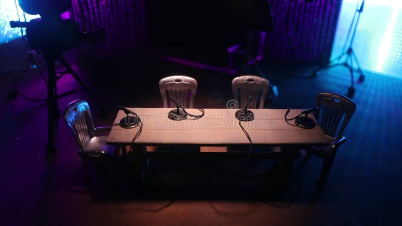 Podcast Studio Setup with Four Microphones and Cameras Ready for ...