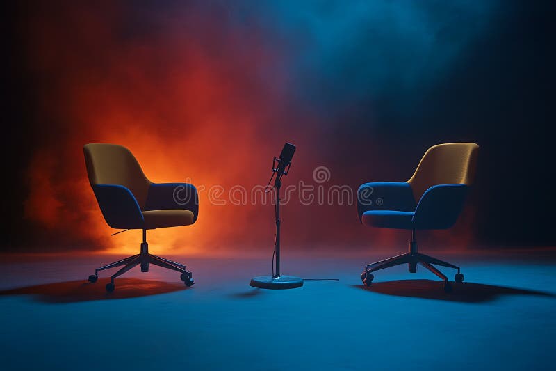 Podcast Studio Setup with Two Chairs and a Microphone Stock ...