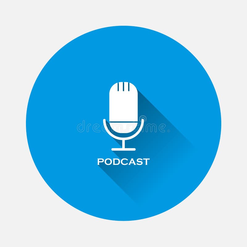 Podcast Vector Icon on Blue Background. Flat Image with Long Shadow ...