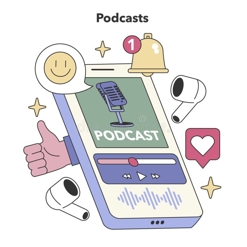 Podcasts Concept. Flat Vector Illustration Stock Illustration ...
