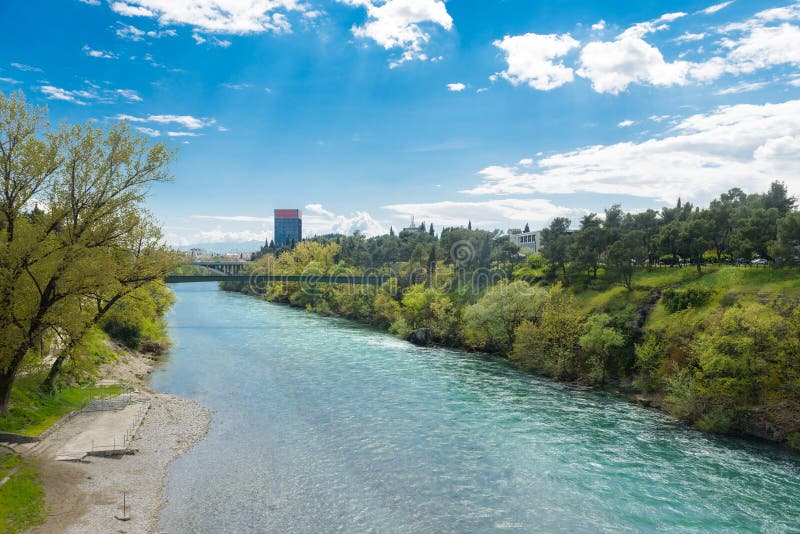 Podgorica City View with Moraca River Stock Image - Image of river ...