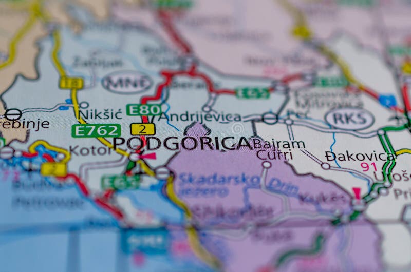 Podgorica en mapa imagen de archivo. Imagen de atlas - 102337685