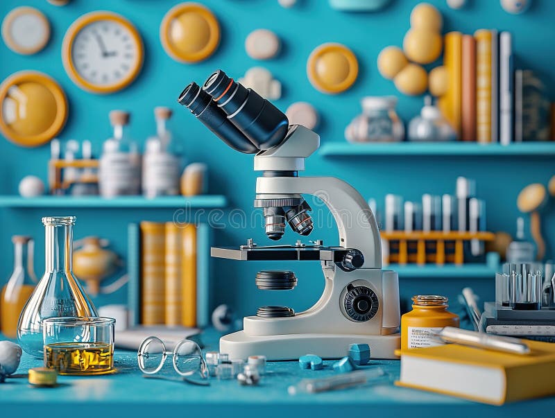 Podium Background Science Lab Product Display 3D Microscope Stand ...