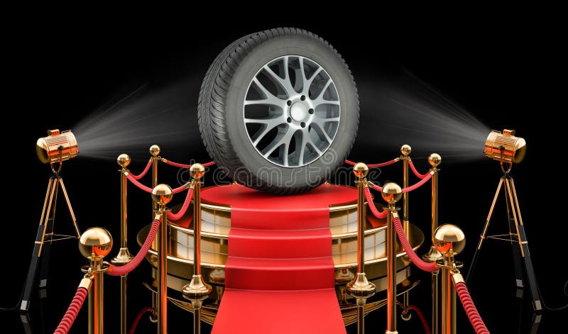 Podium with Car Wheel, 3D Rendering Stock Illustration - Illustration ...