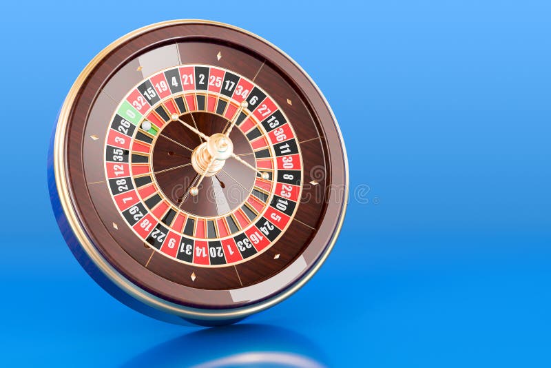 Podium with Casino Roulette on Blue Background, 3D Stock Illustration ...