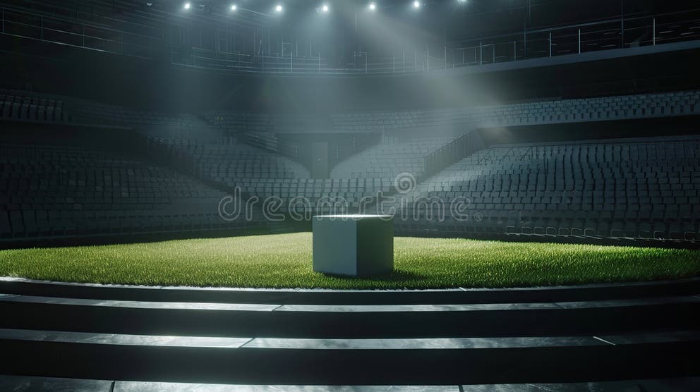 Podium in the Center of a Stadium, Surrounded by Rows of Empty Seats ...