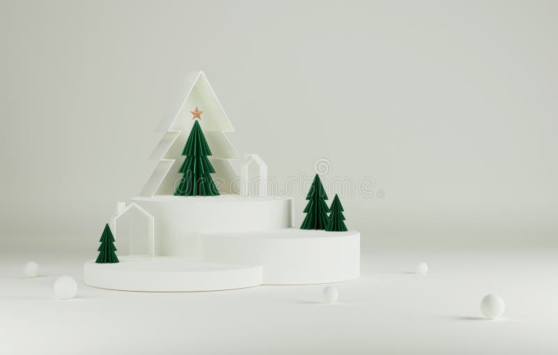 Podium Christmas Tree with Elegant Christmas and New Year on White ...