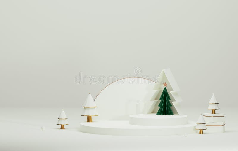 Podium Christmas Tree with Elegant Christmas and New Year on White ...