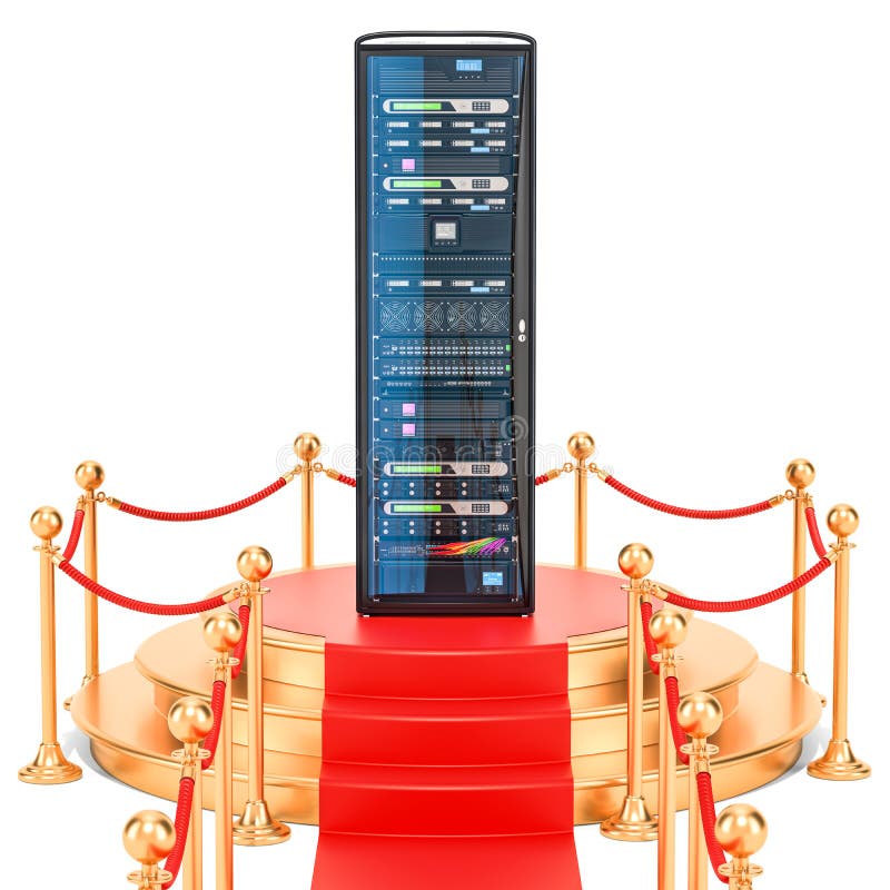 Podium with Computer Server Rack, 3D Rendering Stock Illustration ...