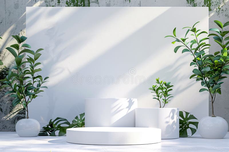 Podium 3d, Product Display White Podium 3d with Pot Plants, Generator ...