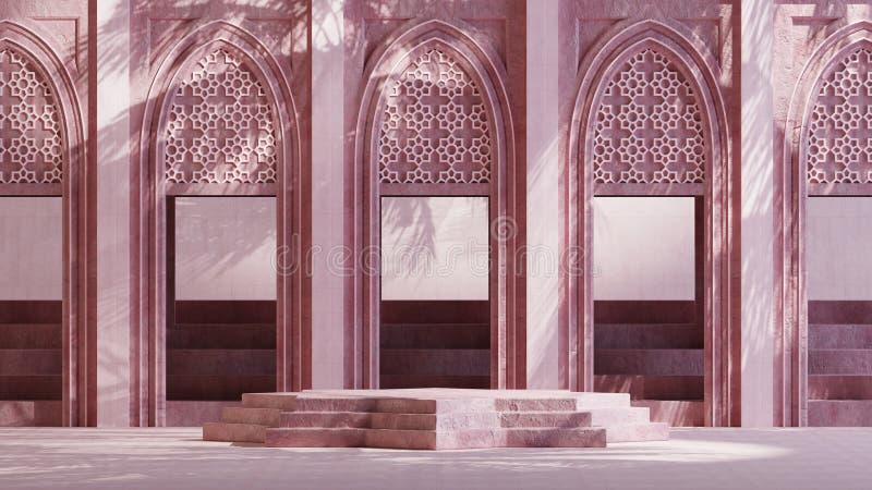 Podium Display Design with Islamic Gate Background. 3d Render Stock ...