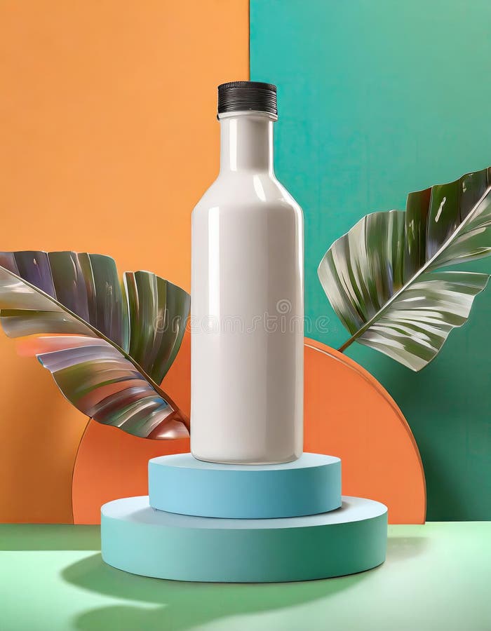 Podium Display of Plastic Bottle Front View Mockup White with Shades on ...