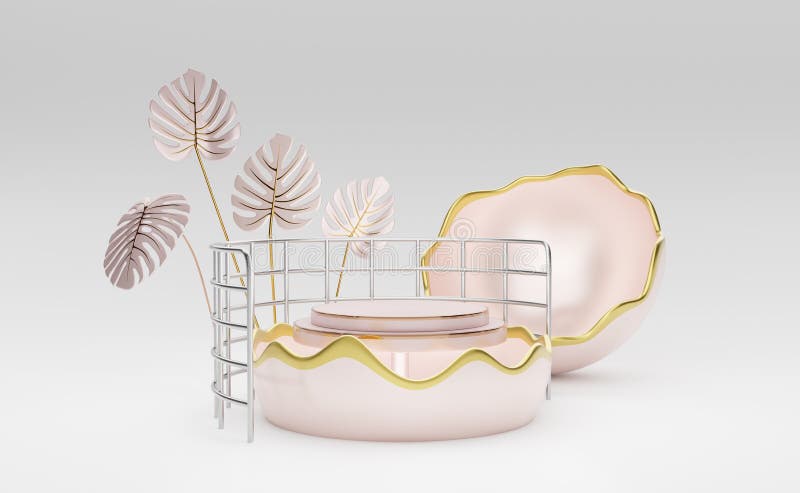 Podium Empty with Egg Shell and Leaf Monstera in White Composition for ...