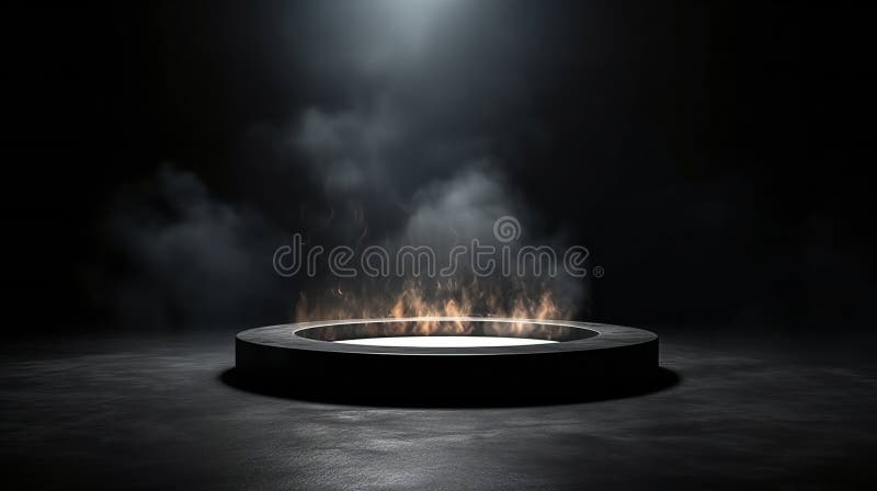 Podium with Fire and Smoke on a Dark Background Stock Photo - Image of ...