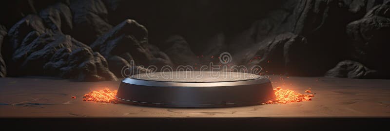 A Podium with Lava Cracks. Sci Fi Scene in Black with a Glow of Fire ...